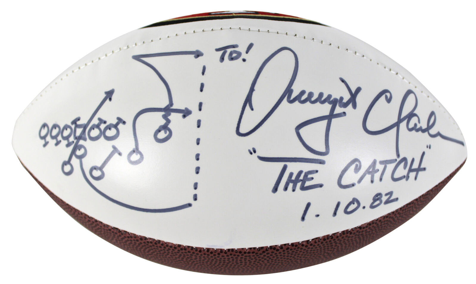 49ers Dwight Clark "The Catch" Signed Logo Football Hand Drawn Play PSA ...