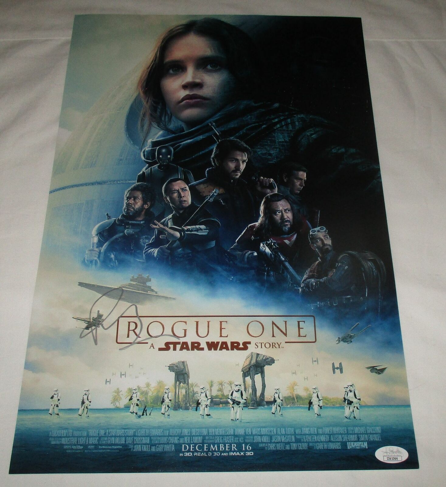 FELICITY JONES SIGNED ROGUE ONE A STAR WARS STORY 12X18 MOVIE POSTER ...