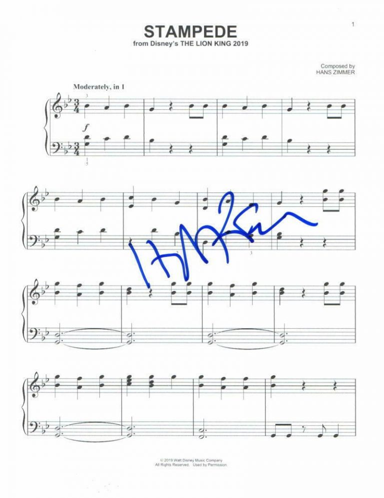 HANS ZIMMER SIGNED AUTOGRAPH "STAMPEDE" SHEET MUSIC - THE LION KING ...