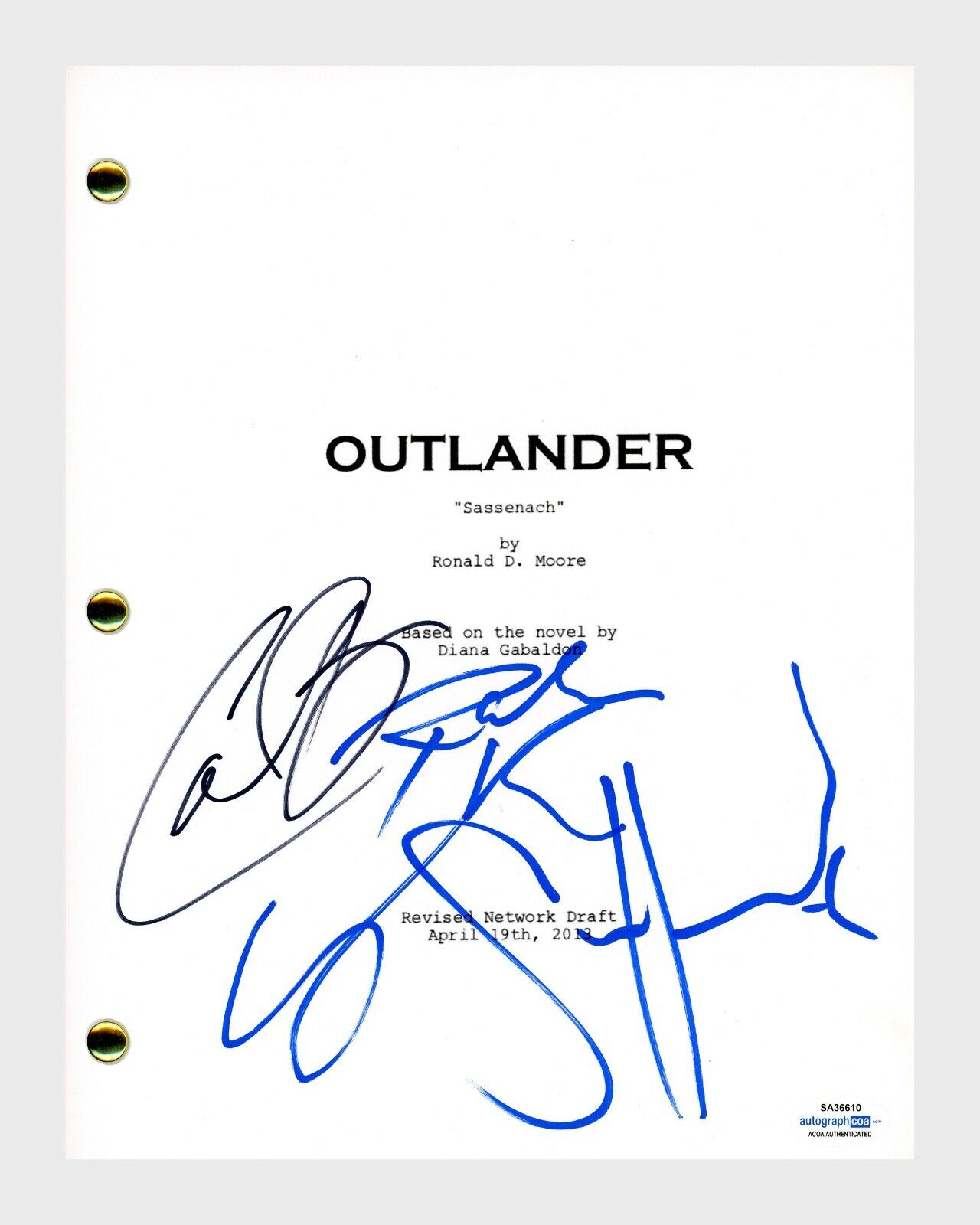 Outlander Cast Signed Pilot Script Sam Heughan Caitriona Balfe x4 ACOA ...