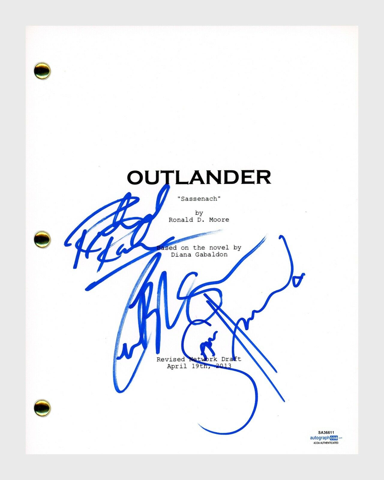 Outlander Cast Signed Pilot Script Sam Heughan Caitriona Balfe x4 ACOA ...