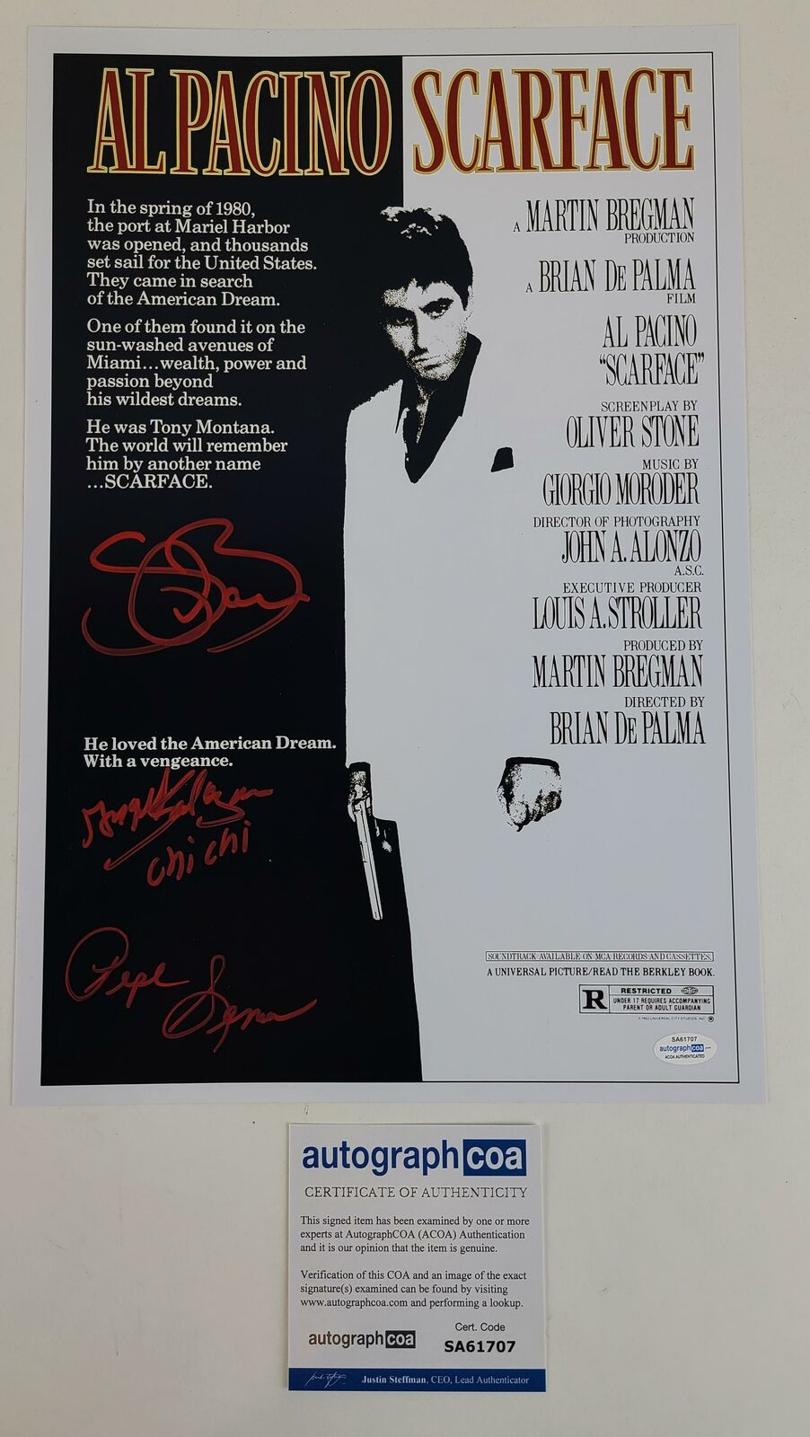 Scarface Cast Autographed 12x18 Poster Photo ACOA | Autographia