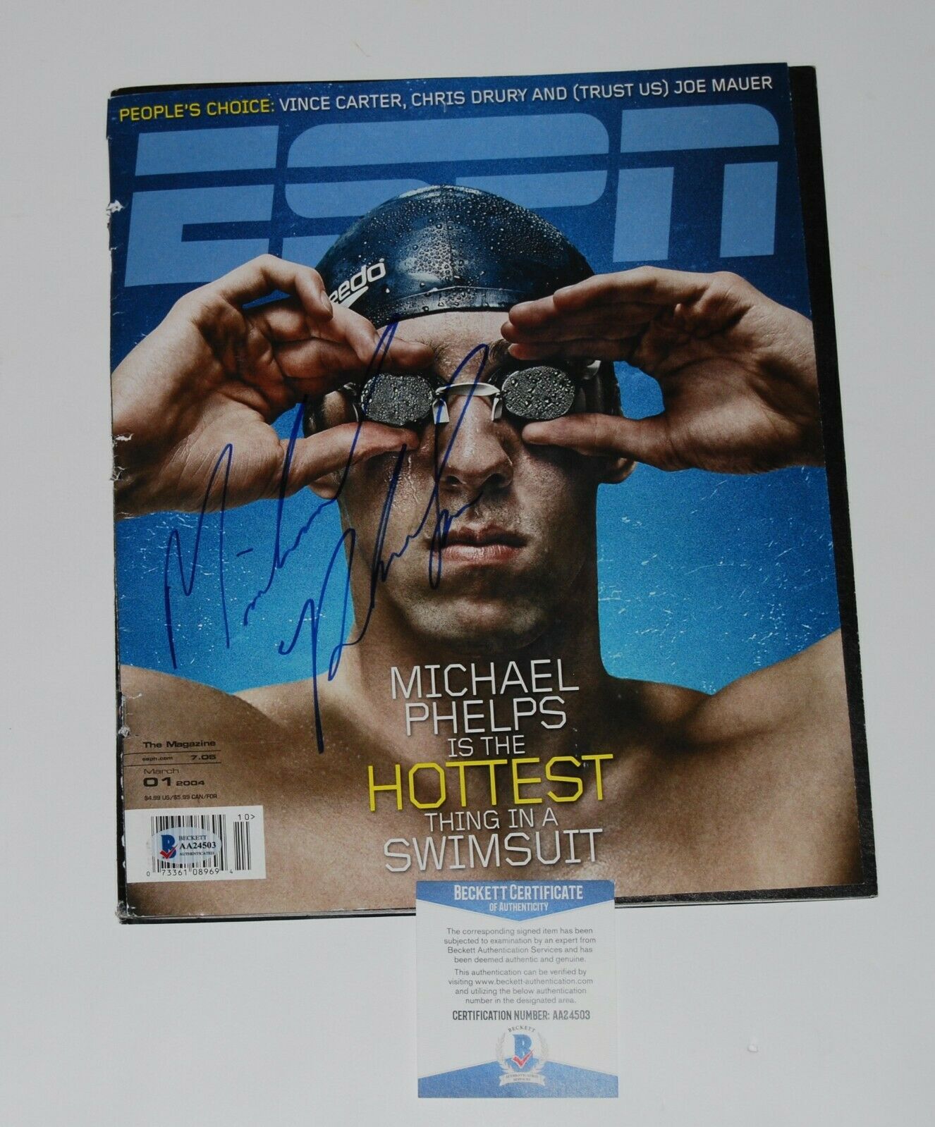 MICHAEL PHELPS signed (ESPN THE MAGAZINE) Olympic Swimming BECKETT BAS ...