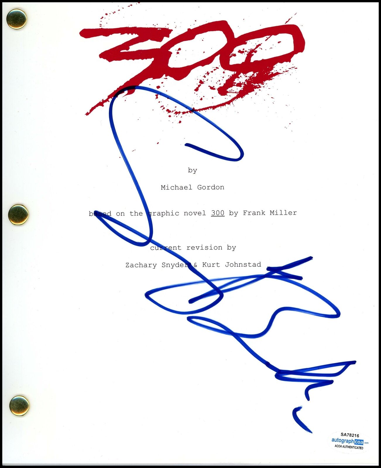 Gerard Butler "300" AUTOGRAPH Signed 'Leonidas' Complete Script ...