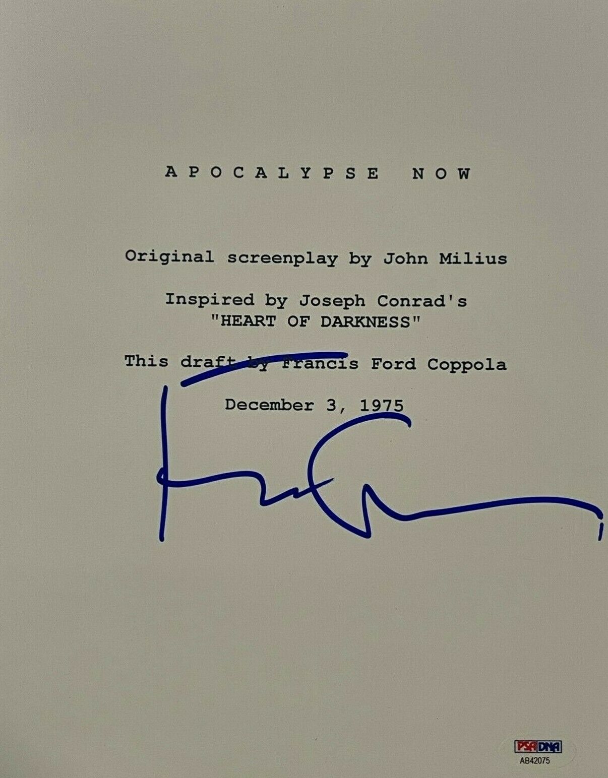 FRANCIS FORD COPPOLA SIGNED APOCALYPSE NOW FULL SCRIPT AUTOGRAPH PROOF ...