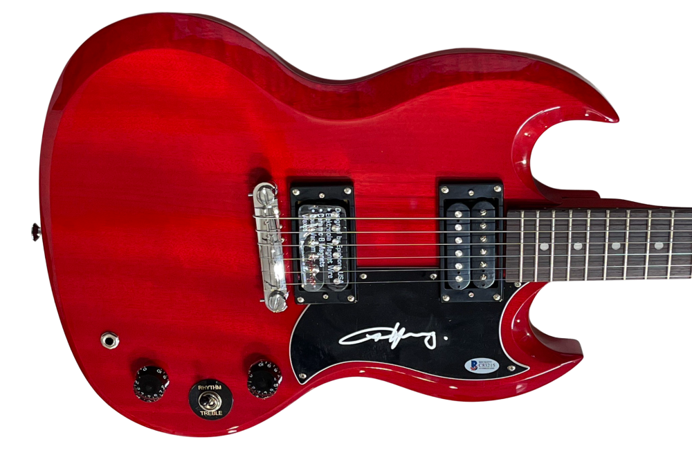 Angus Young Acdc Signed Full Size Eletric Guitar Sg Epiphone Cherry Proof Bas E Autographia
