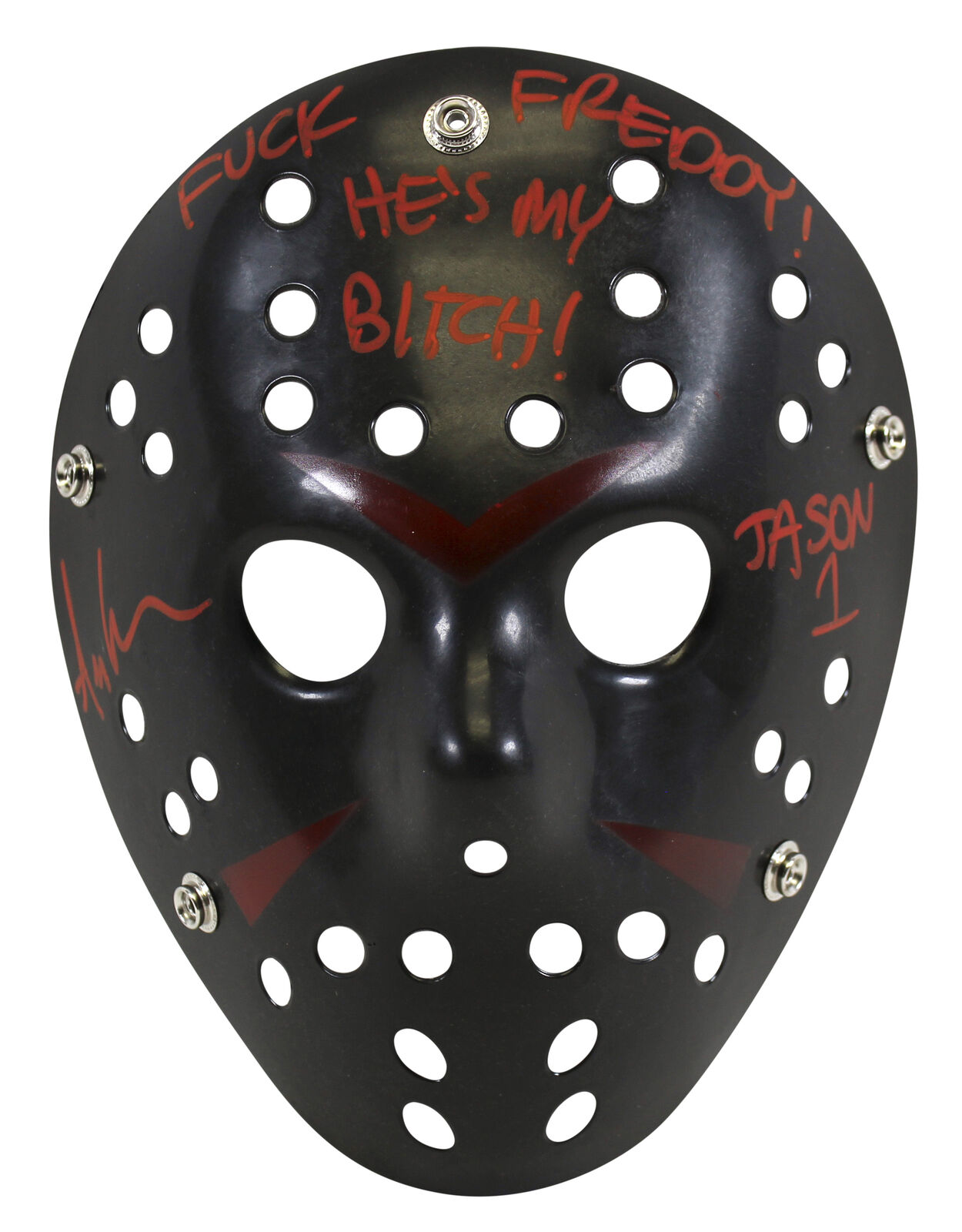 Ari Lehman Friday The 13th "F*** Freddy!" Signed Black Jason Mask BAS ...