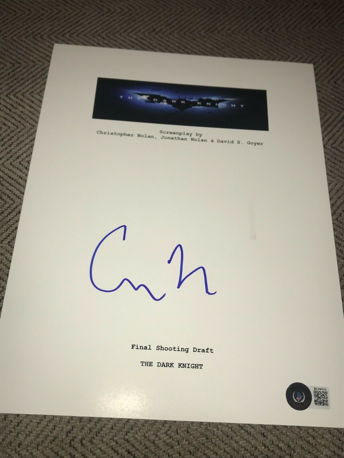 CHRISTOPHER NOLAN SIGNED AUTOGRAPH MOVIE SCRIPT DARK KNIGHT BECKETT BAS ...