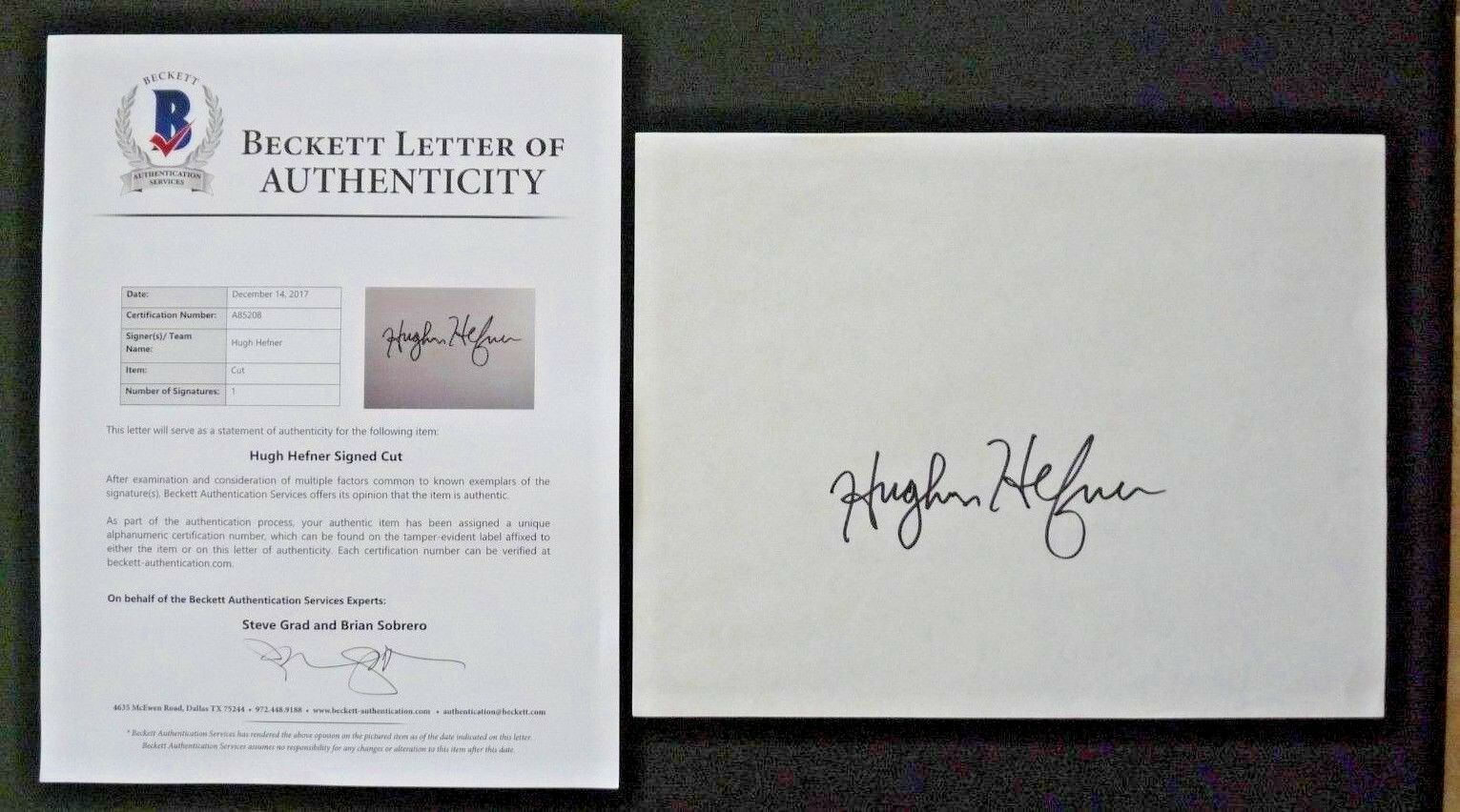 Hugh Hefner Playboy Large 2x5 Signed Autographed 8.5x11 Paper BAS ...