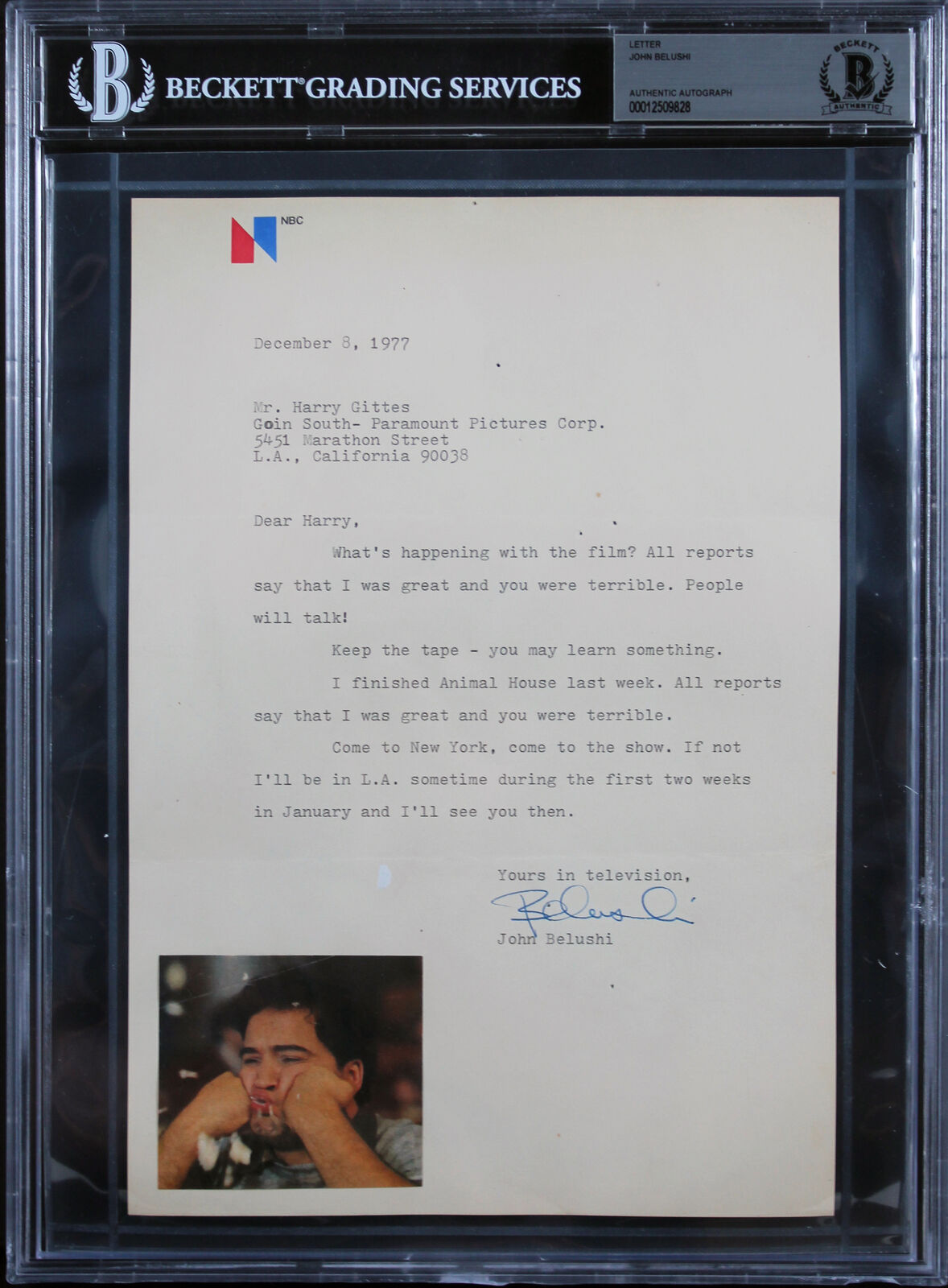 John Belushi Animal House Signed 7x10.5 1977 Letter on NBC Letterhead ...