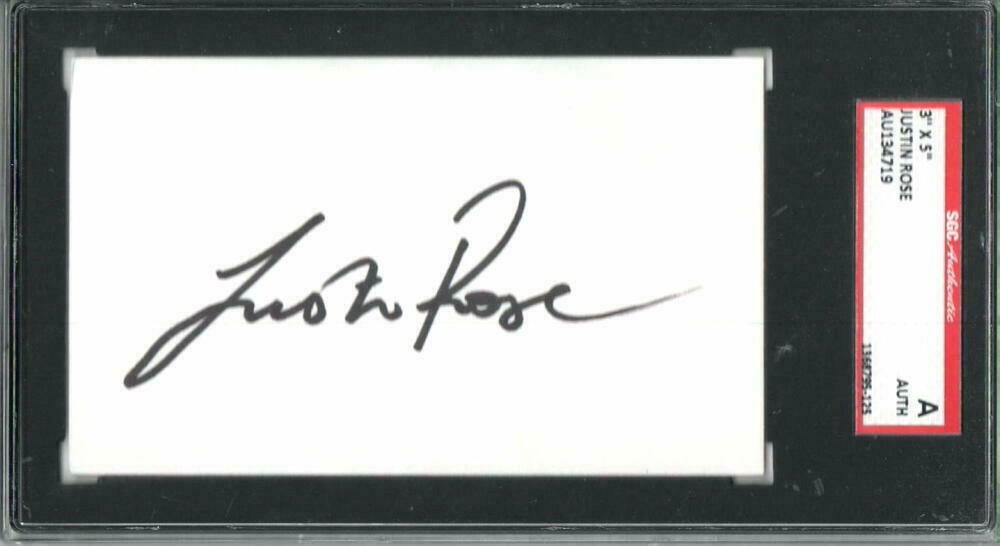 JUSTIN ROSE SIGNED AUTOGRAPH SGC SLABBED INDEX CARD W/ RARE FULL ...