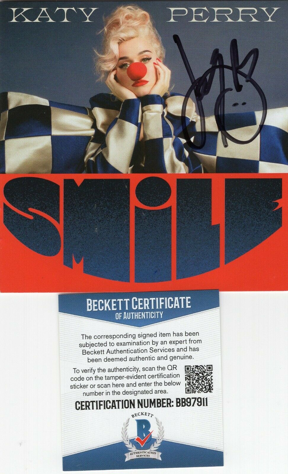 Katy Perry Signed Smile CD Cover w/Beckett COA BB97911 Authentic Brand ...