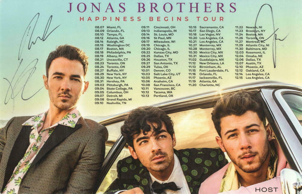 KEVIN, JOE, NICK JONAS BROTHERS SIGNED AUTOGRAPH 11X17 CONCERT TOUR ...