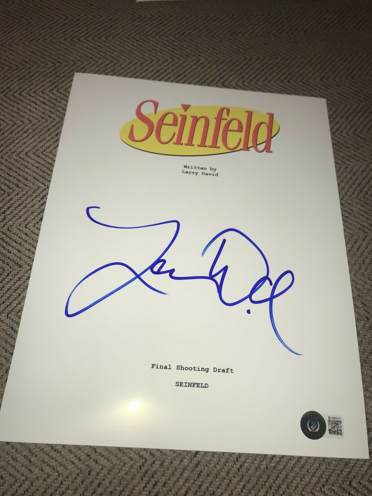 LARRY DAVID SIGNED AUTOGRAPH SCRIPT TELEVISION SEINFELD BECKETT BAS COA ...