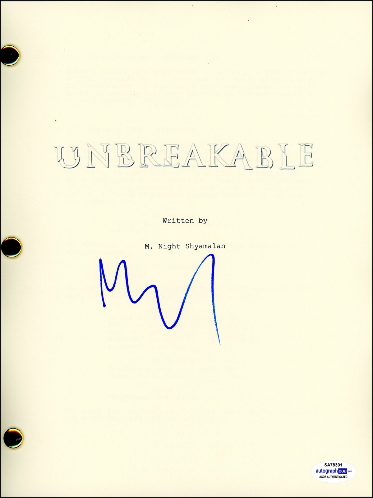 M. Night Shyamalan "Unbreakable" AUTOGRAPH Signed Full Script ...