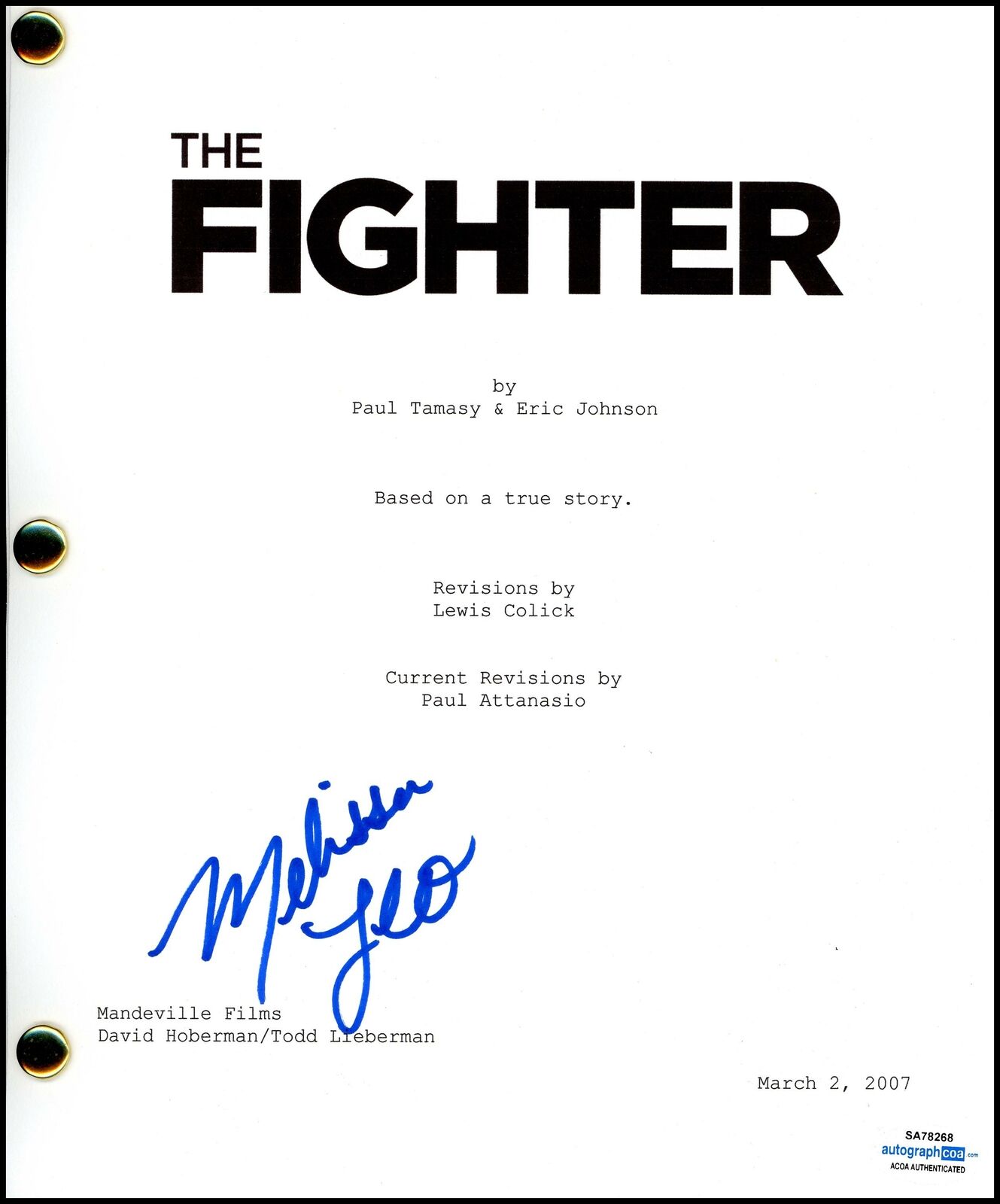 Melissa Leo "The Fighter" AUTOGRAPH Signed Full Complete Script ...