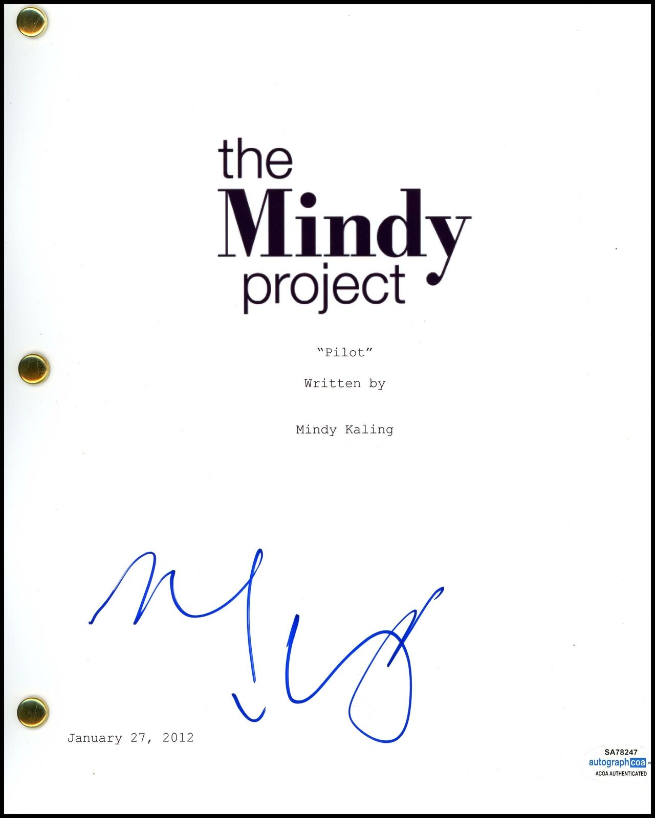 Mindy Kaling "The Mindy Project" AUTOGRAPH Signed Full Pilot Episode ...