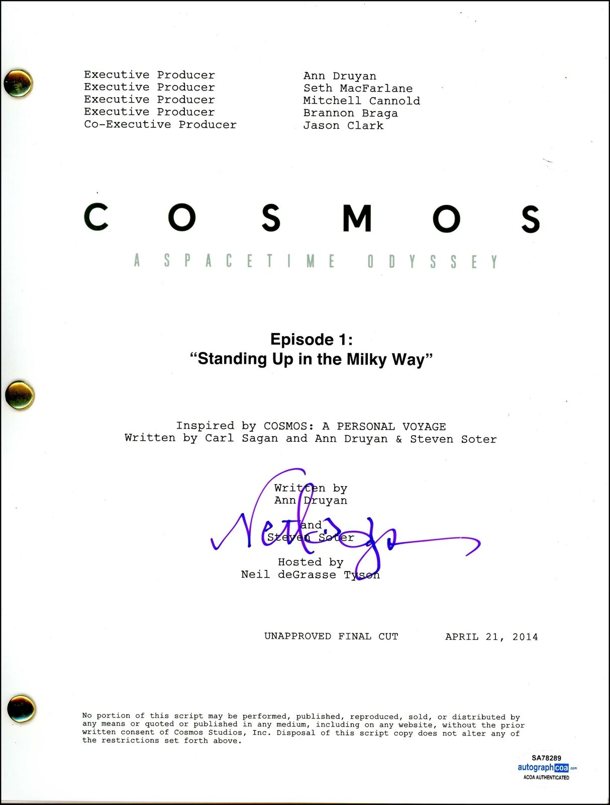 Neil deGrasse Tyson "Cosmos" AUTOGRAPH Signed Full Complete Episode ...