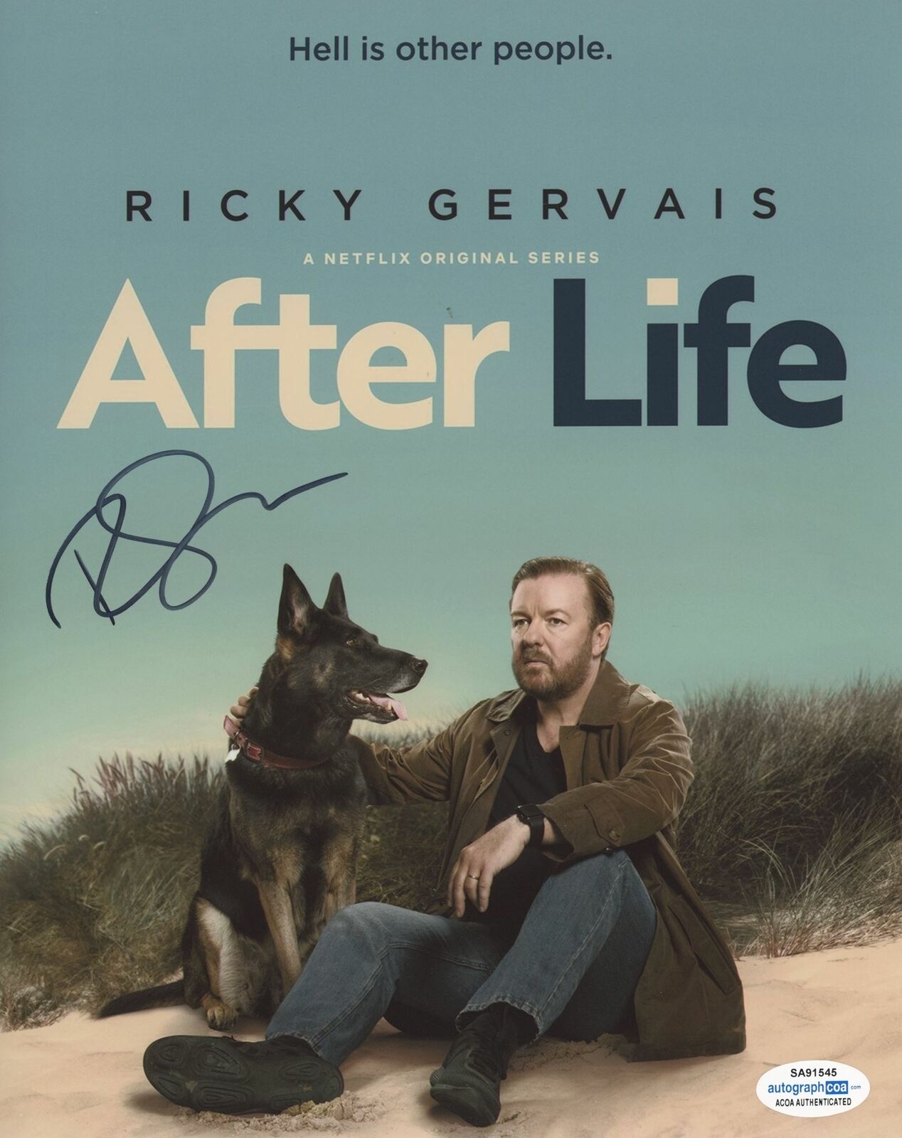 RICKY GERVAIS SIGNED AFTER LIFE 8X10 PHOTO ACOA | Autographia