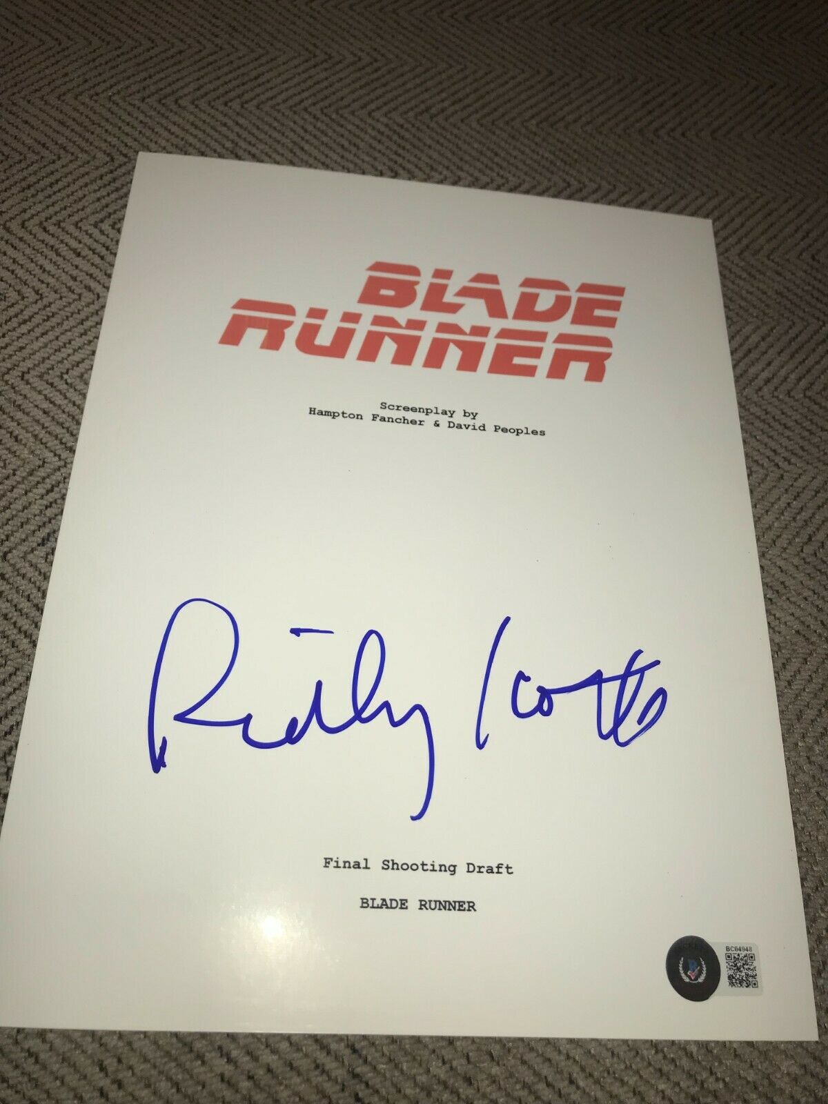 RIDLEY SCOTT SIGNED AUTOGRAPH MOVIE SCRIPT BLADE RUNNER HARRISON FORD ...