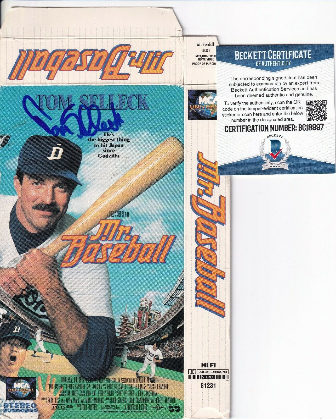 TOM SELLECK signed (MR BASEBALL) autographed VHS cover BECKETT BAS ...