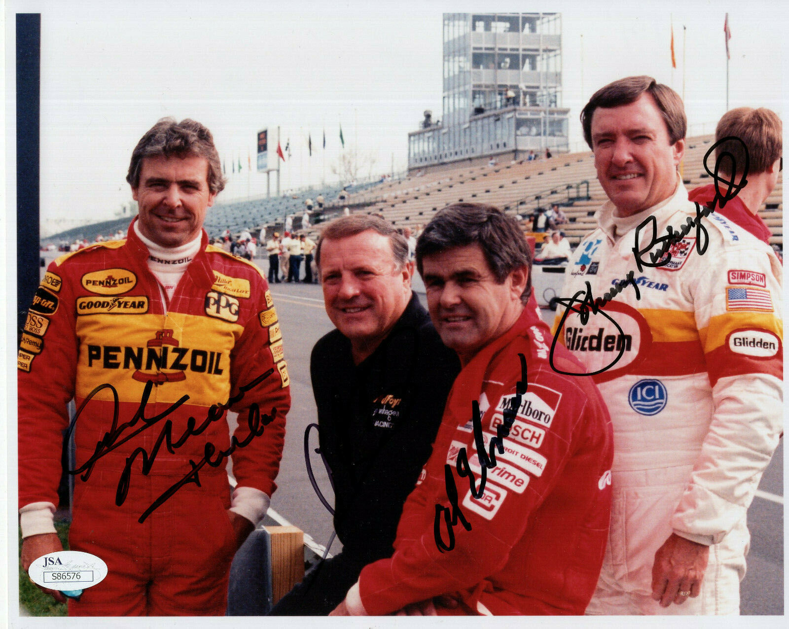 AL UNSER+AJ FOYT+MEARS+RUTHERFORD HAND SIGNED 8x10 PHOTO RARE JSA ...