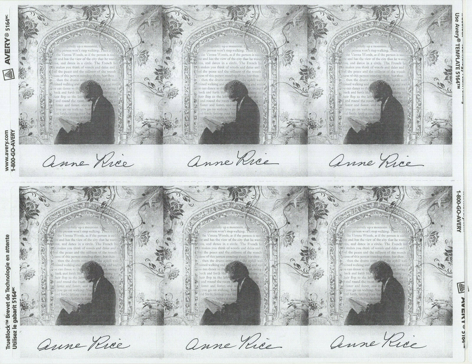 ANNE RICE HAND SIGNED SHEET OF 6 BOOKPLATES+COA INTERVIEW WITH A ...