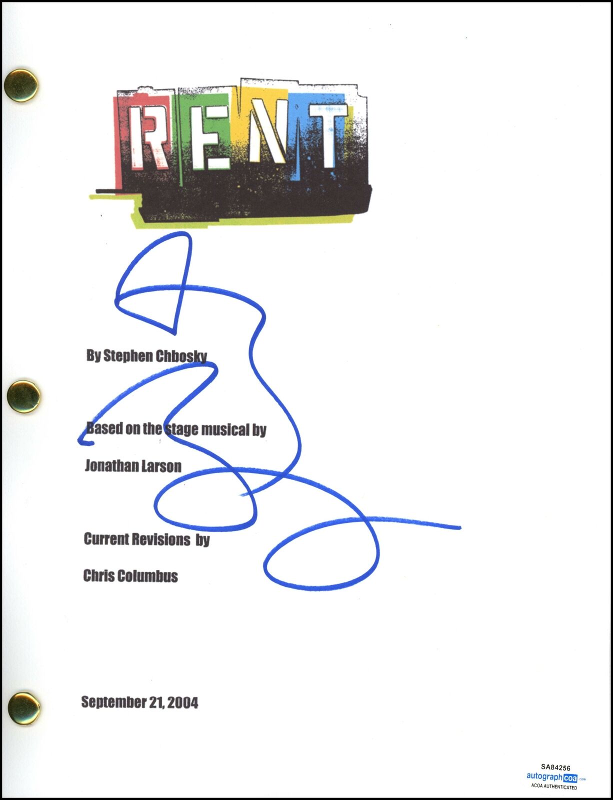 Anthony Rapp "Rent" AUTOGRAPH Signed 'Mark Cohen' Full Script ...