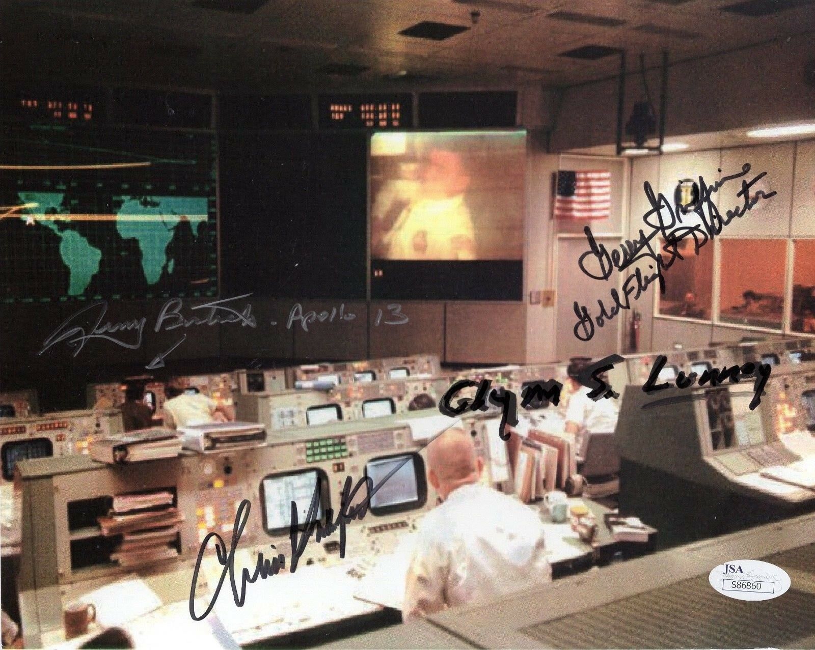 APOLLO 13 CONTROL ROOM SIGNED 8x10 PHOTO KRAFT+BOSTICK+LUNNEY+GRIFFIN ...