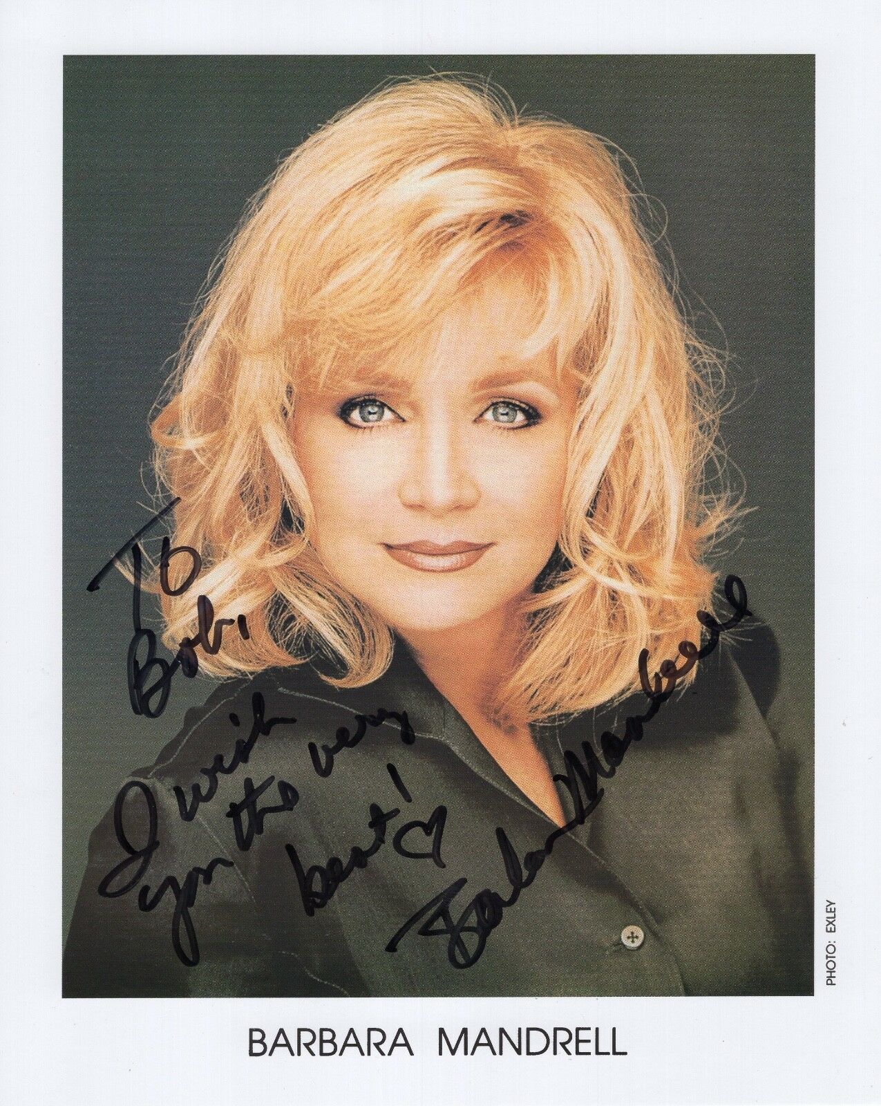 BARBARA MANDRELL HAND SIGNED 8x10 COLOR PHOTO+COA BEAUTIFUL POSE TO BOB ...