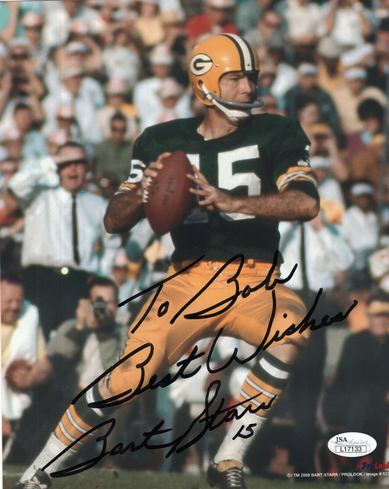 BART STARR HAND SIGNED 8x10 PHOTO GREEN BAY PACKERS QB TO BOB JSA ...