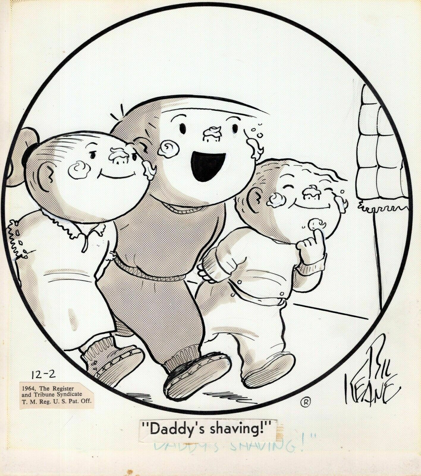 BIL KEANE SIGNED ORIGINAL ART DAILY 1964 RARE KIDS SHAVING FAMILY ...