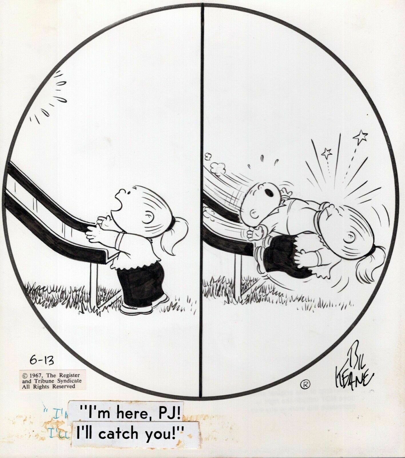 BIL KEANE SIGNED ORIGINAL ART DAILY 1967 RARE KIDS SLIDE FAMILY CIRCUS ...