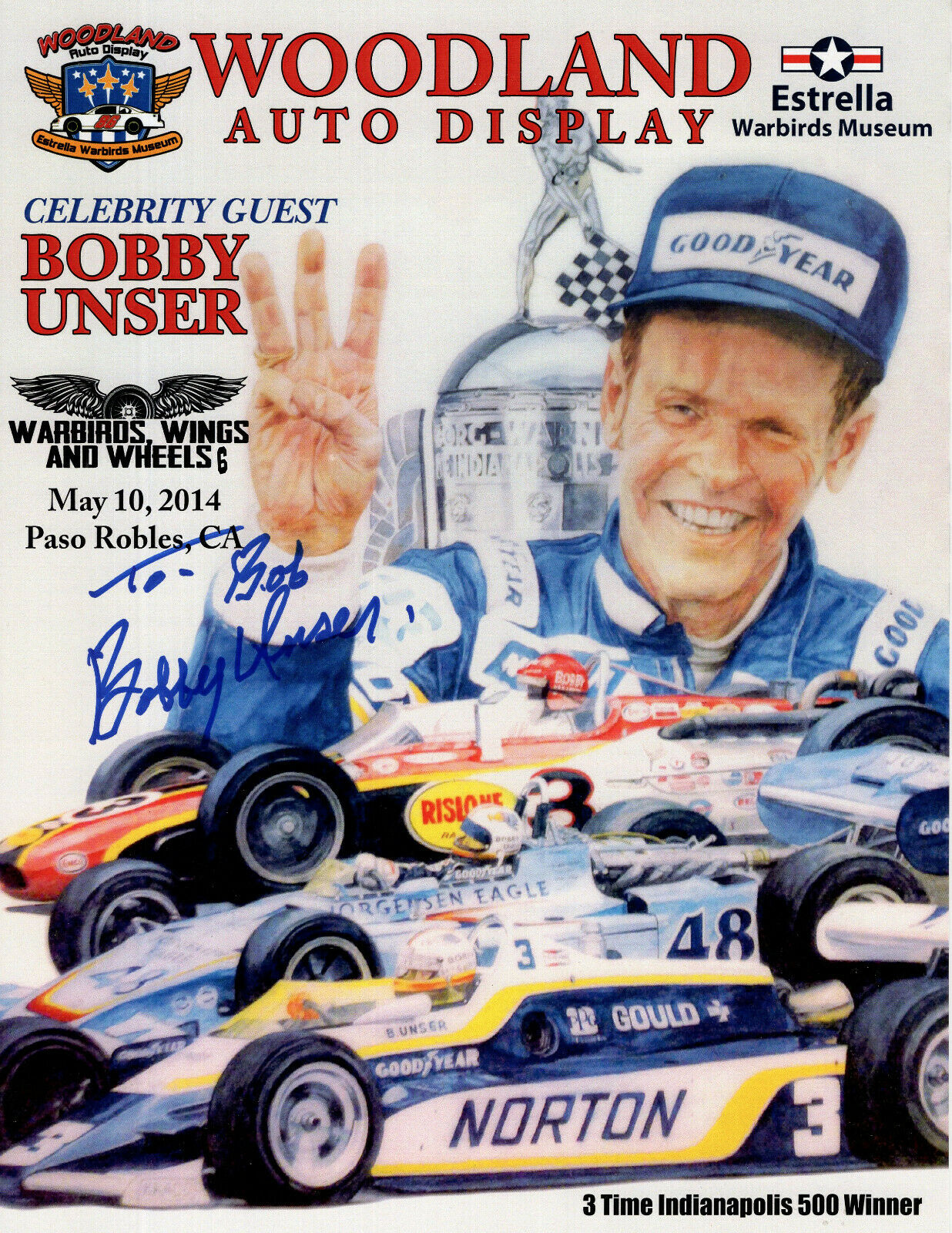 BOBBY UNSER HAND SIGNED 8x11 COLOR PHOTO+COA RACING LEGEND TO BOB ...