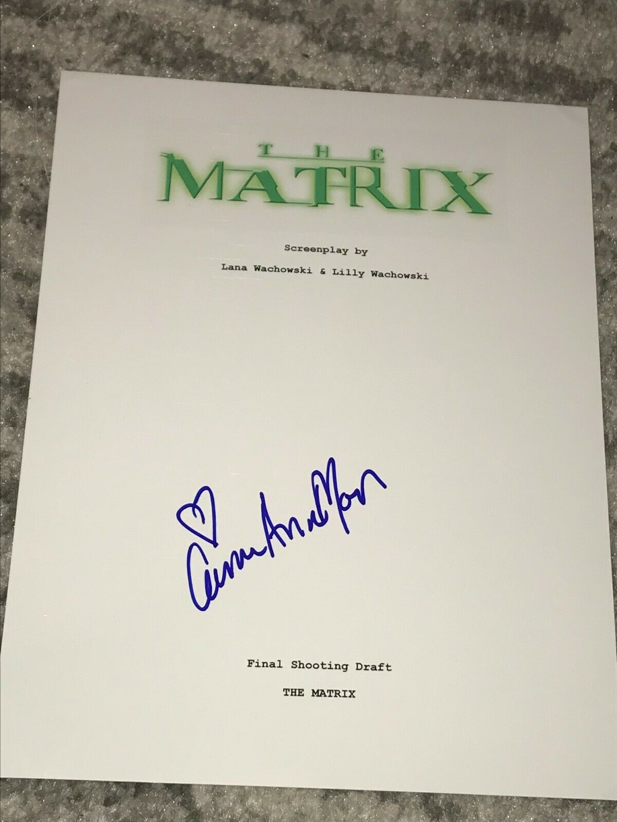 CARRIE ANNE MOSS SIGNED AUTOGRAPH MOVIE SCRIPT THE MATRIX KEANU REEVES ...