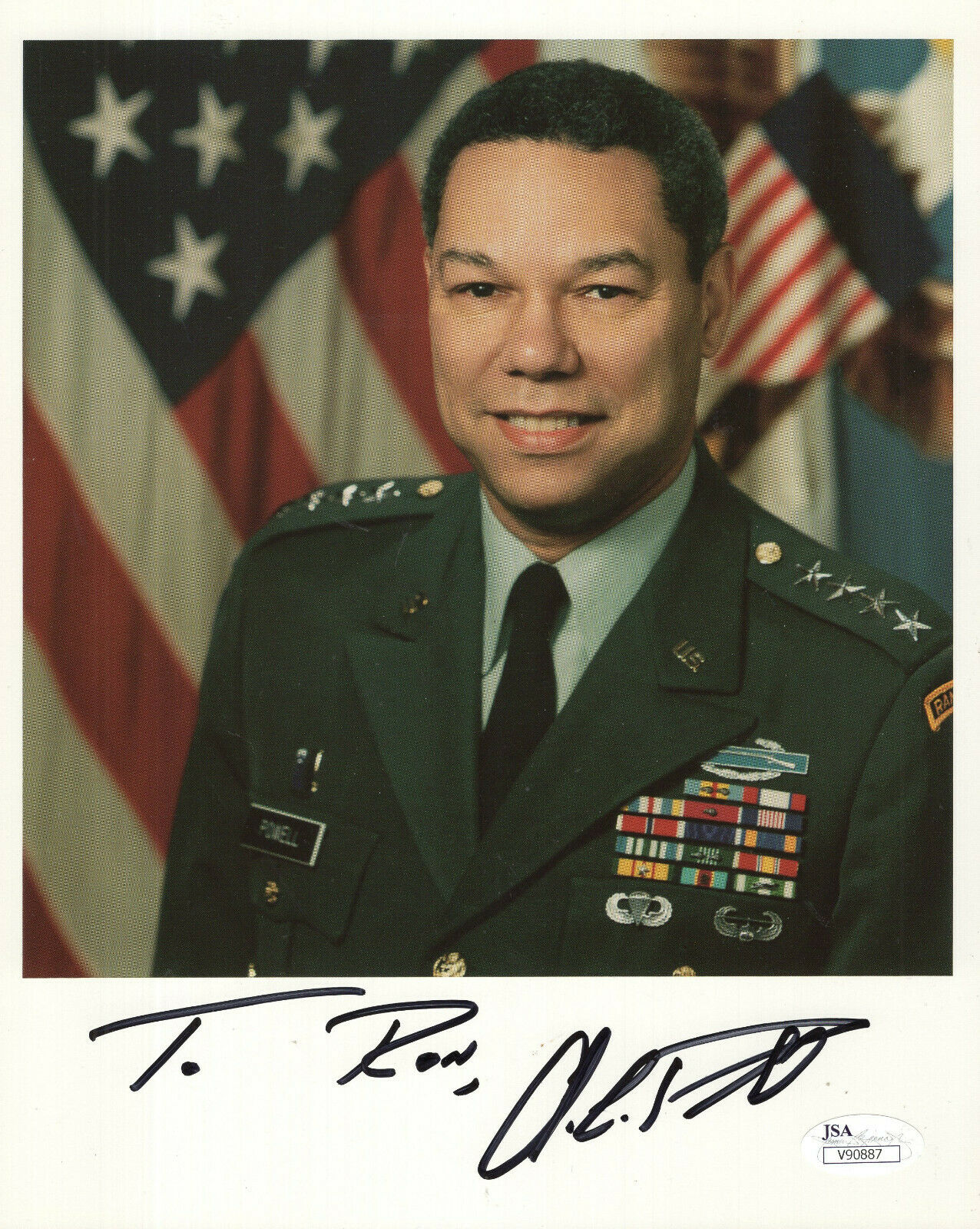COLIN POWELL HAND SIGNED 8x10 COLOR PHOTO GREAT GENERAL TO RON JSA ...