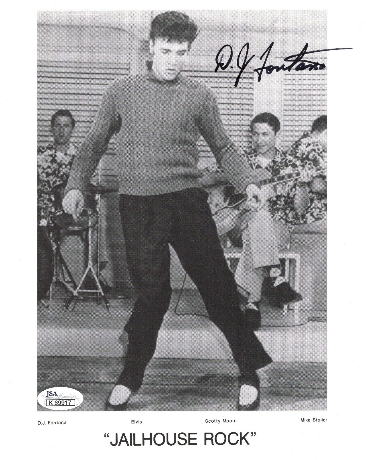D.J. FONTANA HAND SIGNED 8x10 PHOTO RARE POSE WITH ELVIS JAILHOUSE ROCK ...