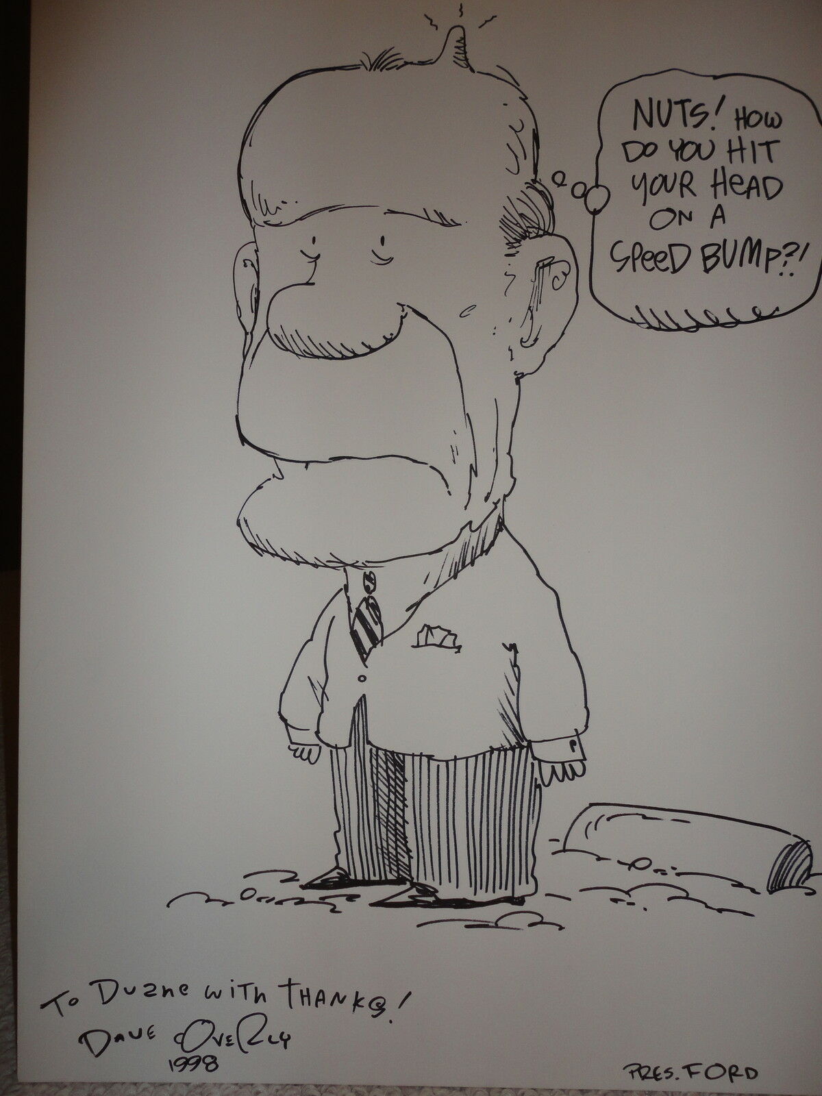 DAVE COVERLY ORIGINAL 15x20 DRAWING OF GERALD FORD+COA SPEED BUMP ...