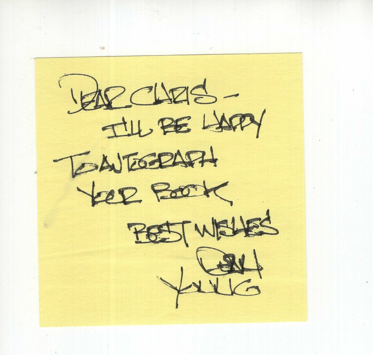 DEAN YOUNG HAND SIGNED POST IT NOTE+COA GREAT CARTOONIST BLONDIE ...
