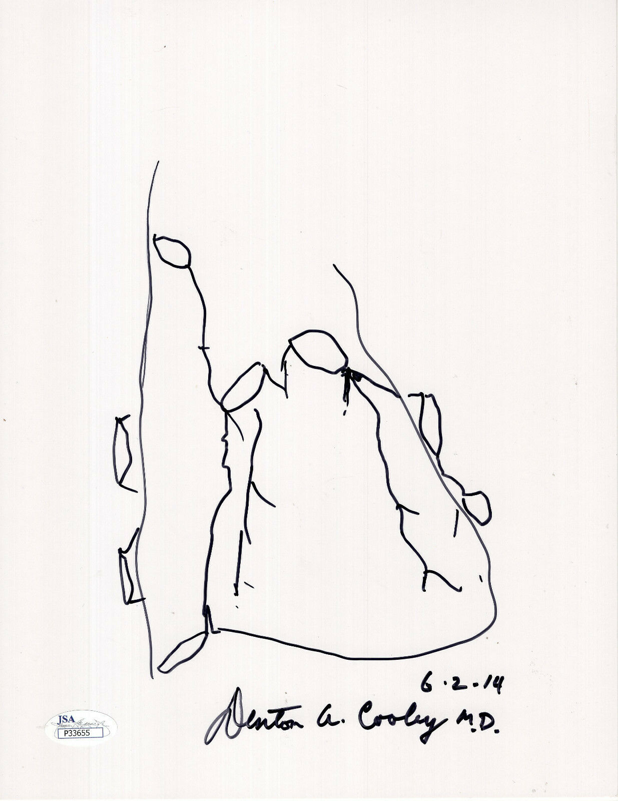 DENTON COOLEY HAND SIGNED ORIGINAL 8x11 DRAWING OF A HEART VERY RARE ...