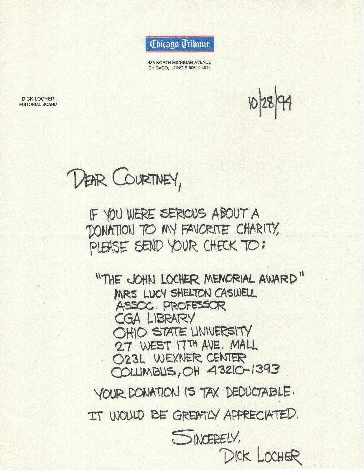 DICK LOCHER HAND SIGNED+HAND WRITTEN 8x11 LETTER+COA DICK TRACY ...