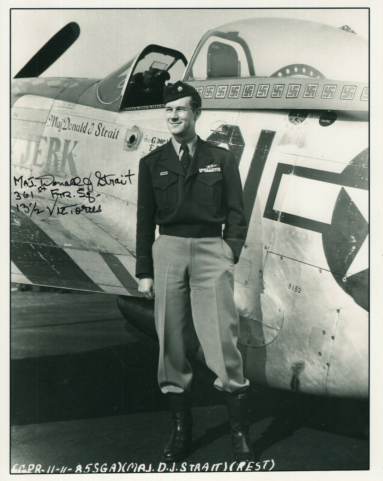 DONALD J. STRAIT HAND SIGNED 8x10 PHOTO+COA WW II PILOT AMERICAN HERO ...