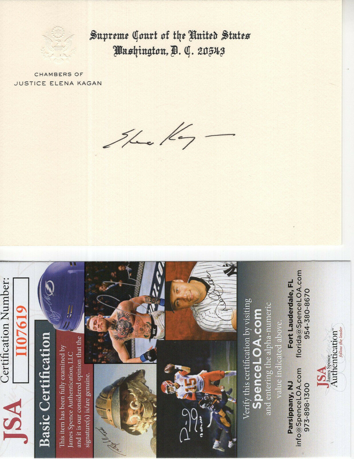 ELENA KAGAN HAND SIGNED SUPREME COURT CARD SUPREME COURT JUSTICE JSA ...