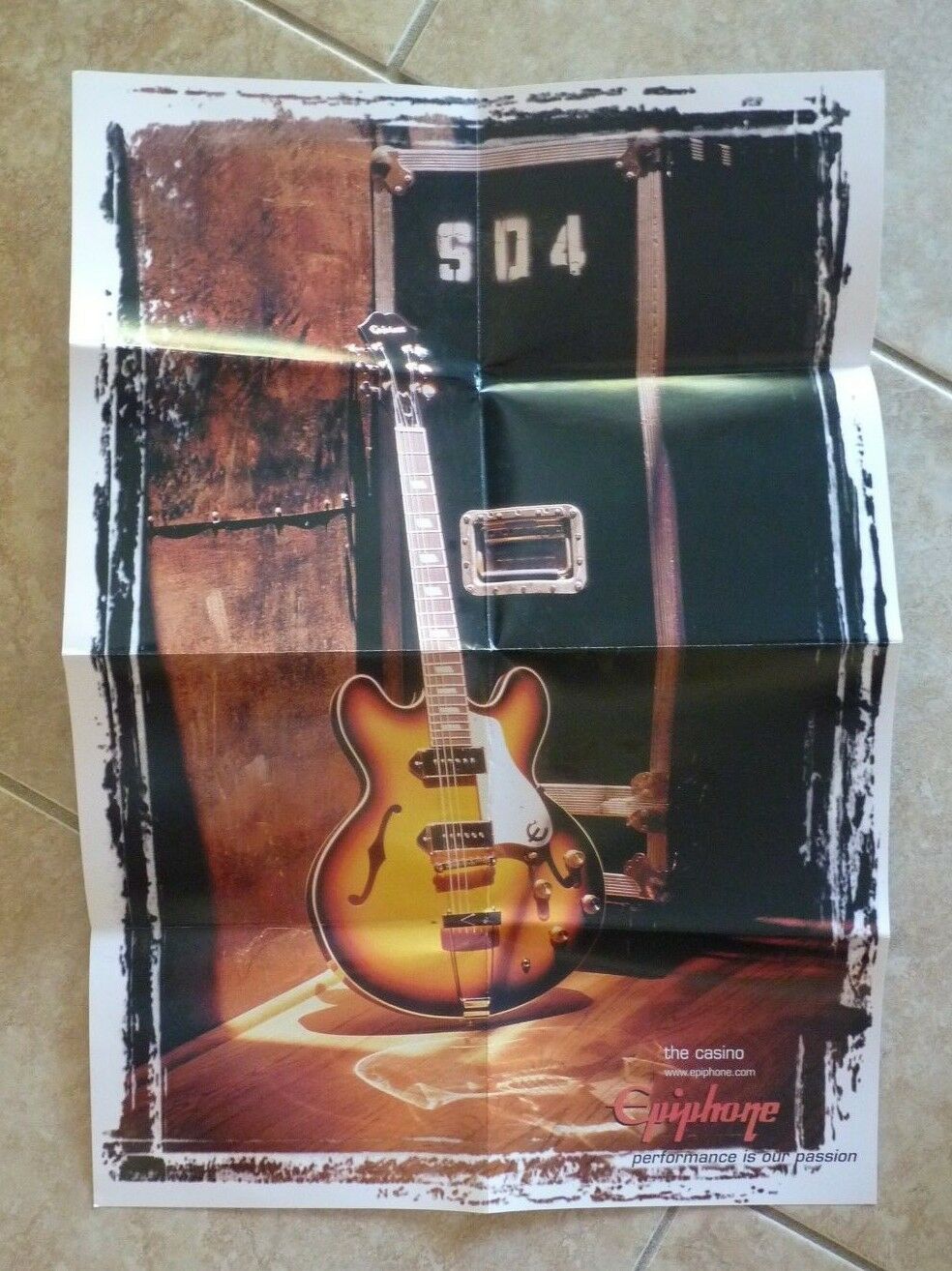 EPIPHONE GUITAR POSTER! JOHN LENNON THE BEATLES CASINO JAZZ HOLLOW BODY ...