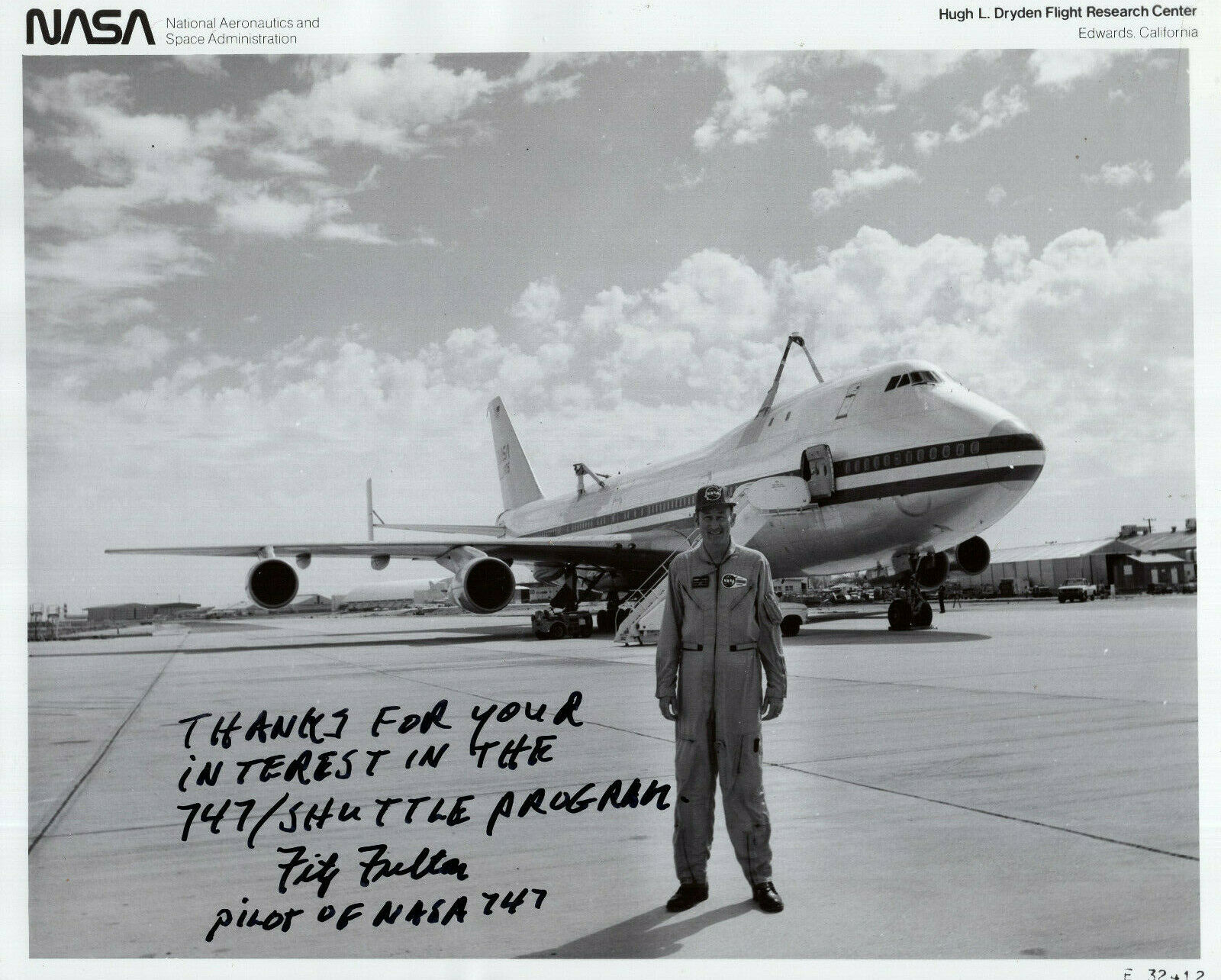 FITZ FULTON HAND SIGNED 8x10 PHOTO+COA AMAZING POSE NASA 747 SHUTTLE ...