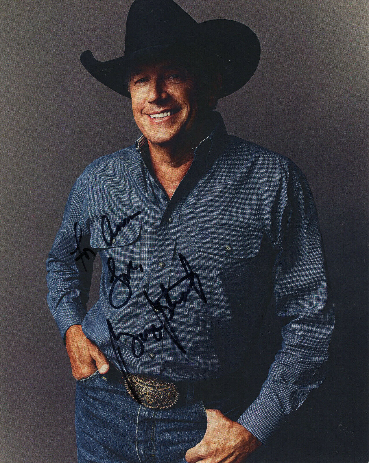 GEORGE STRAIT HAND SIGNED 8x10 COLOR PHOTO+COA HANDSOME POSE TO ANN ...