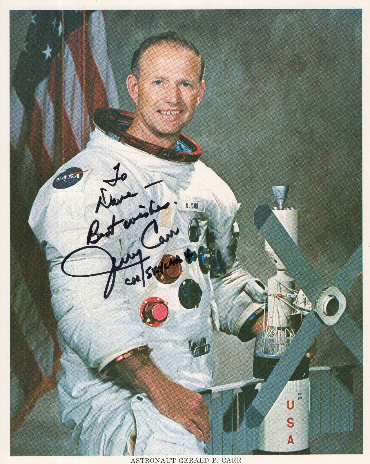 GERALD CARR HAND SIGNED 8x10 COLOR PHOTO+COA GREAT NASA ASTRONAUT TO ...
