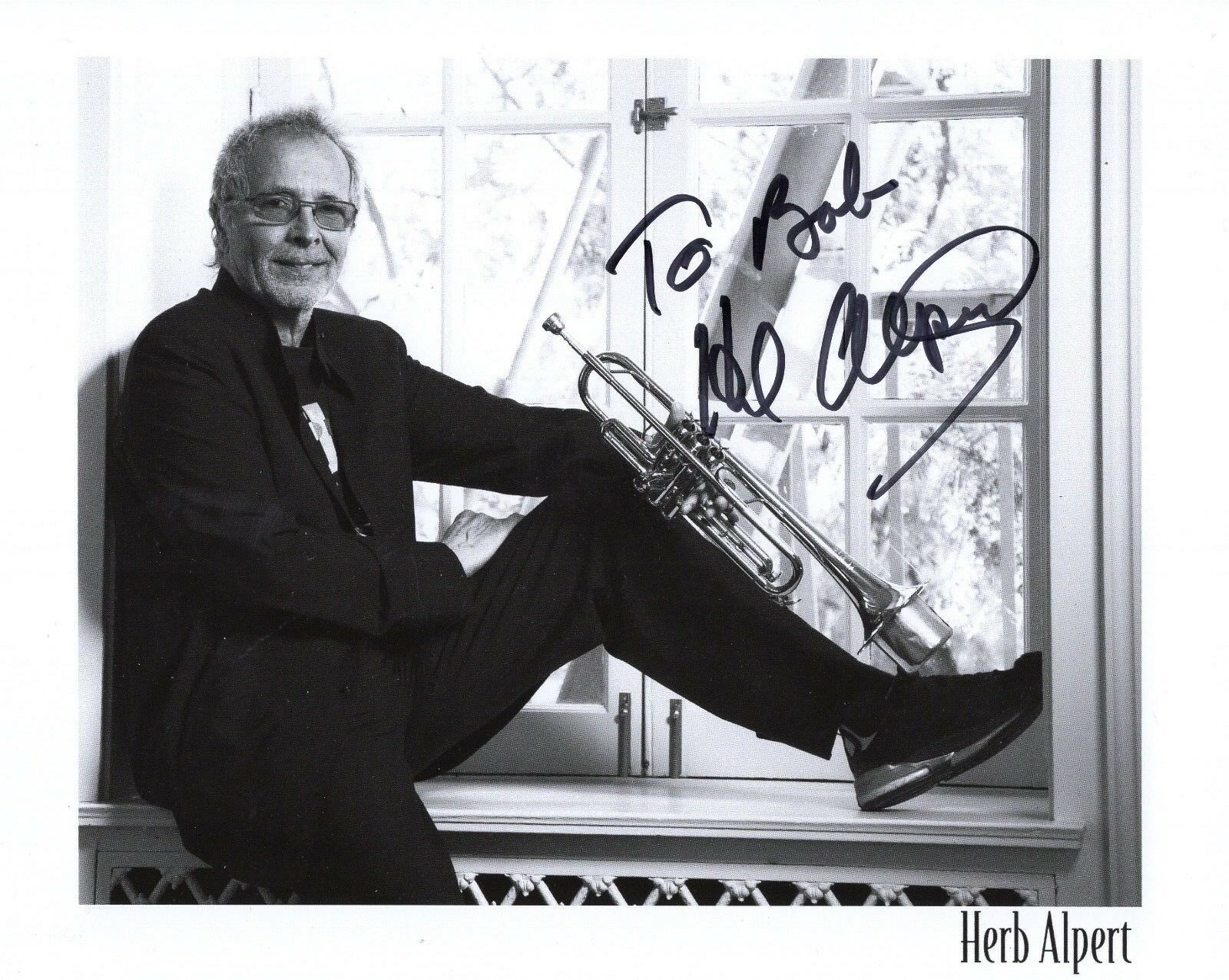 HERB ALPERT HAND SIGNED 8x10 PHOTO+COA GREAT POSE WITH TRUMPET TO BOB ...