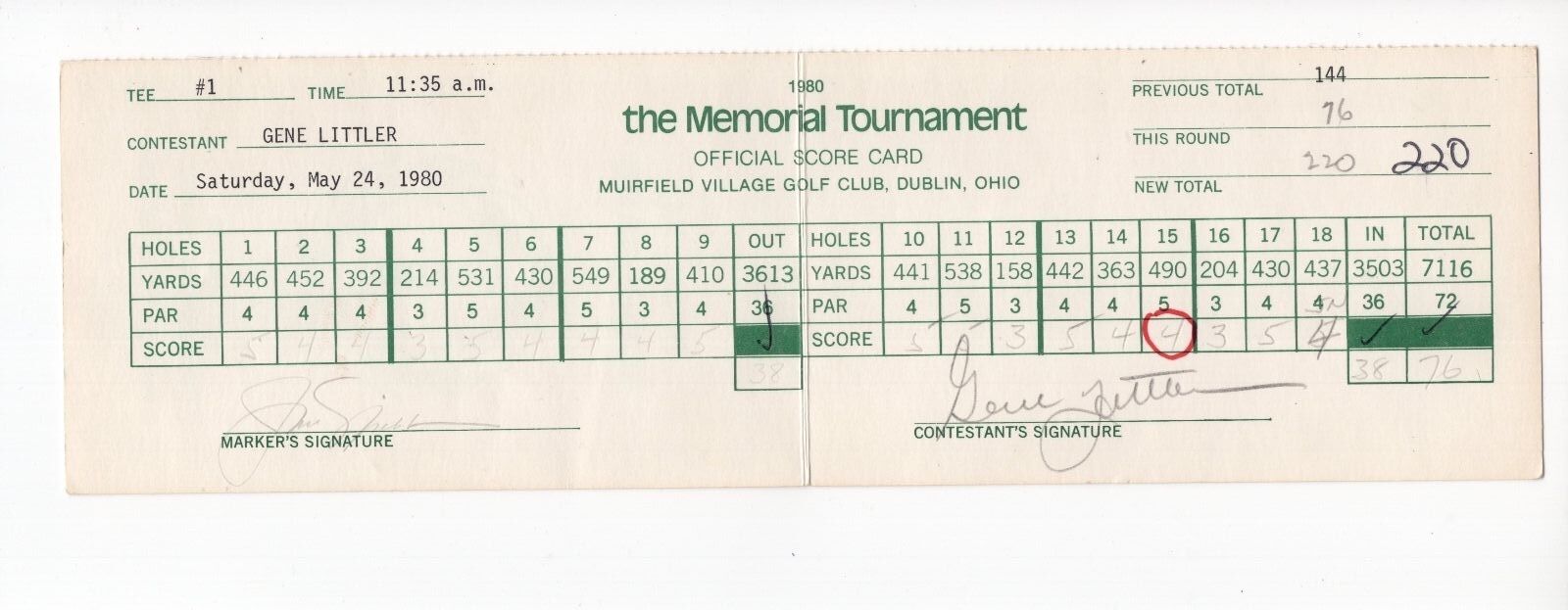 JACK NICKLAUS+GENE LITTLER HAND SIGNED 1980 MEMORIAL SCORECARD RARE JSA ...