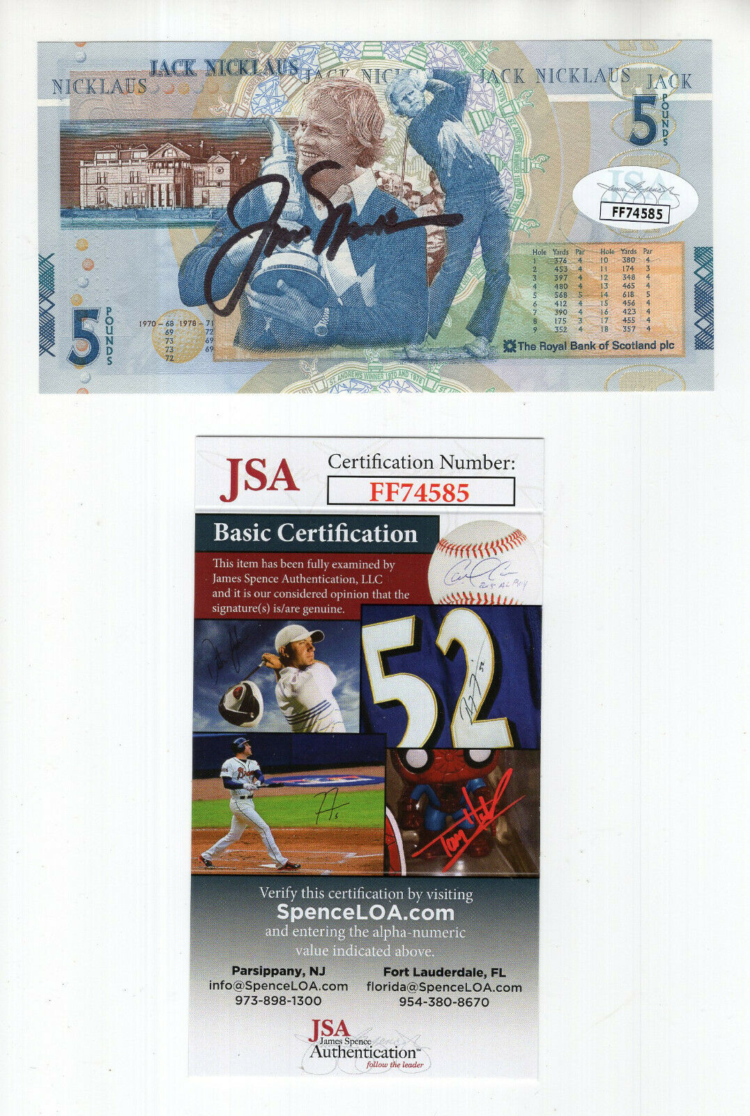 JACK NICKLAUS HAND SIGNED 5 POUND BANK NOTE FROM SCOTLAND AWESOME+RARE ...